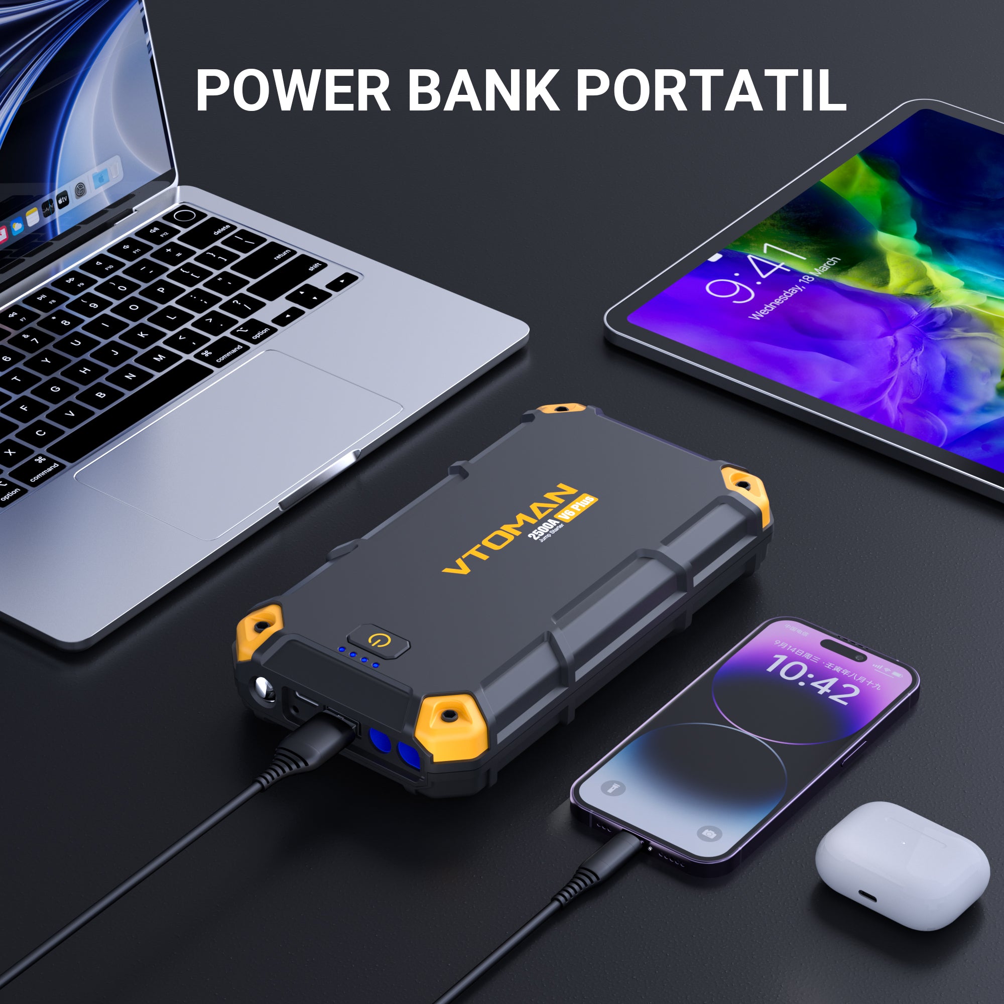 VTOMAN V6 PLUS 2500A Car Jump Starter,Portable Battery Jumper for 12V