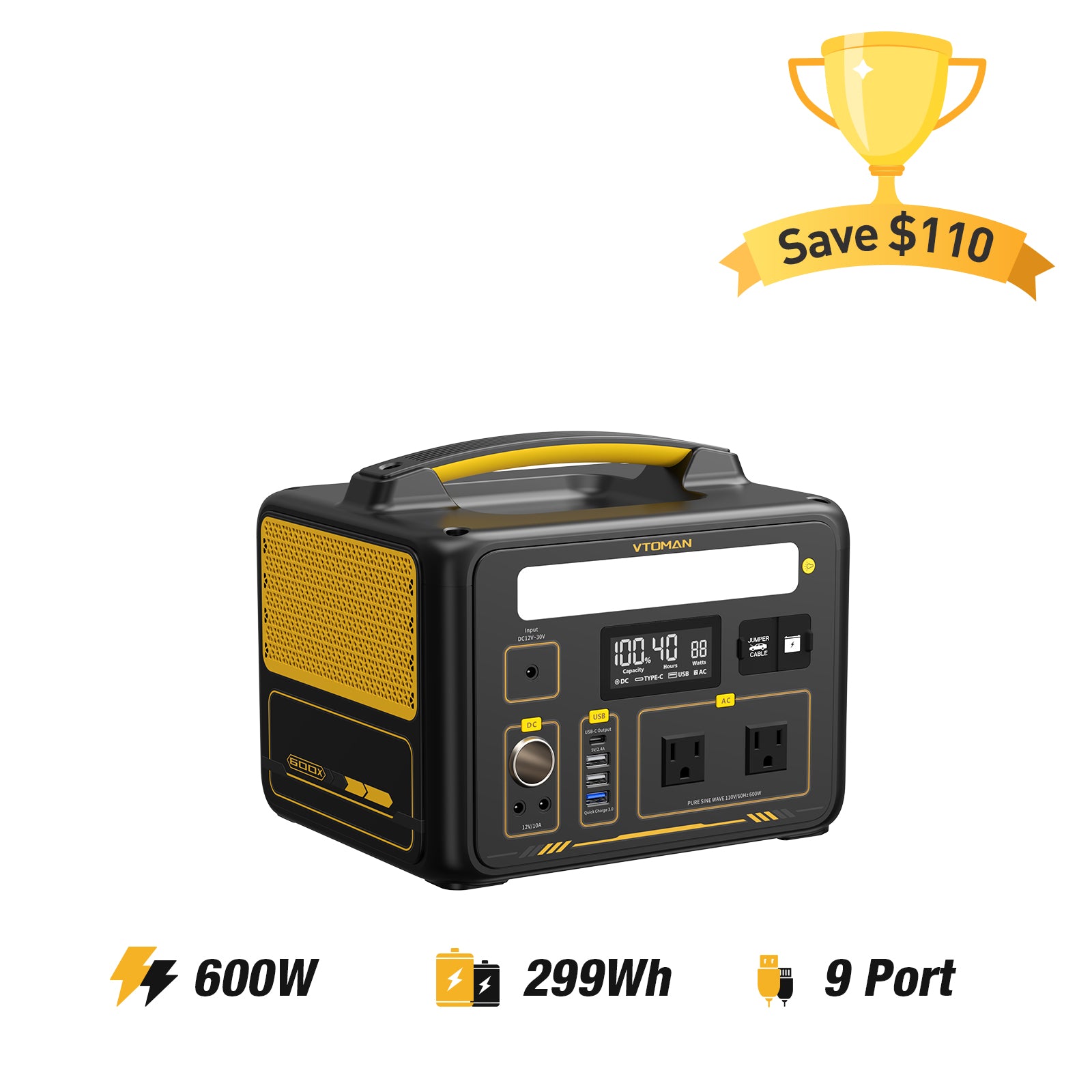 Portable Power Station | 600W Output | Expandable Capacity – VTOMAN