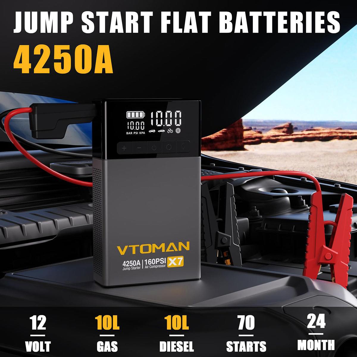 Jump Starter & Air Compressor | 4250A Peak Power – VTOMAN